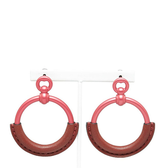 Hermes | Jewelry | Hermes Loop Pm Earrings Rouge H Pink Vaux Swift Alum ...